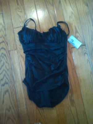 NWT $49 WOMENS LADIES 1-PC BATHING SWIM SUIT SHELF BRA BLACK WITH ...