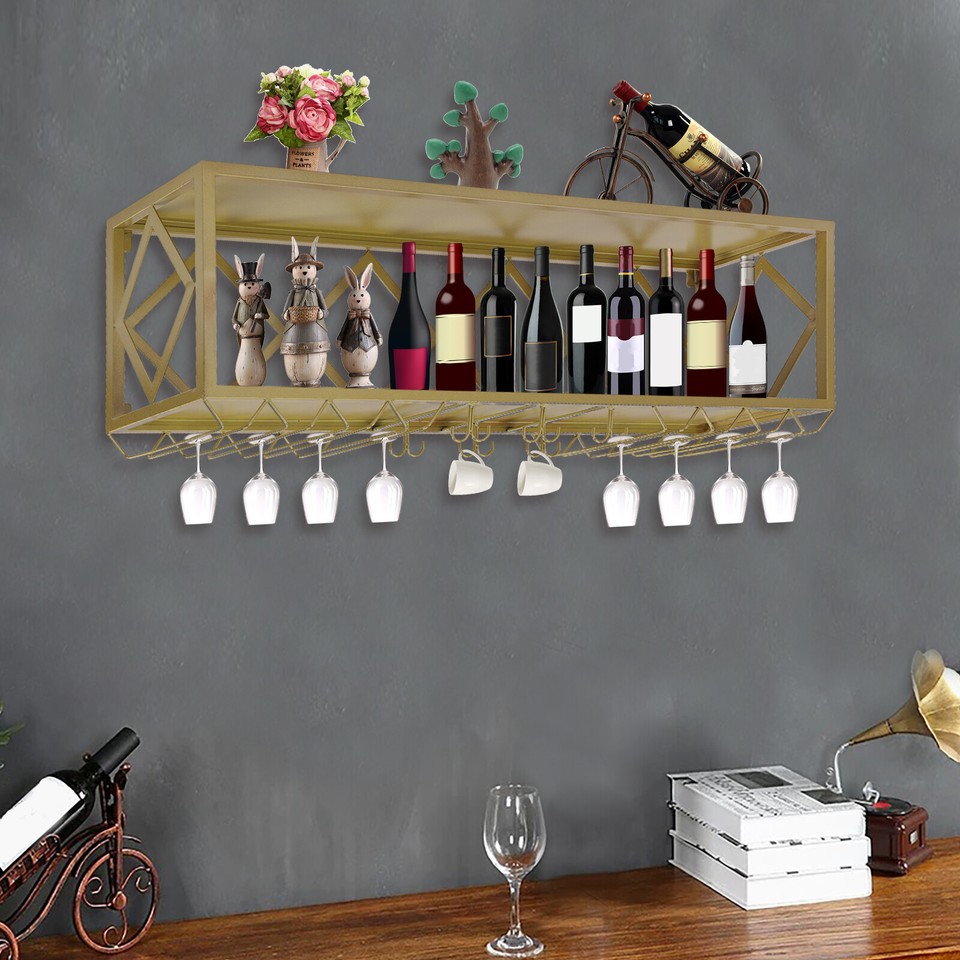 Multifunctional Iron Bottle Holder Wall-mount Wine Rack Inverted Wine ...