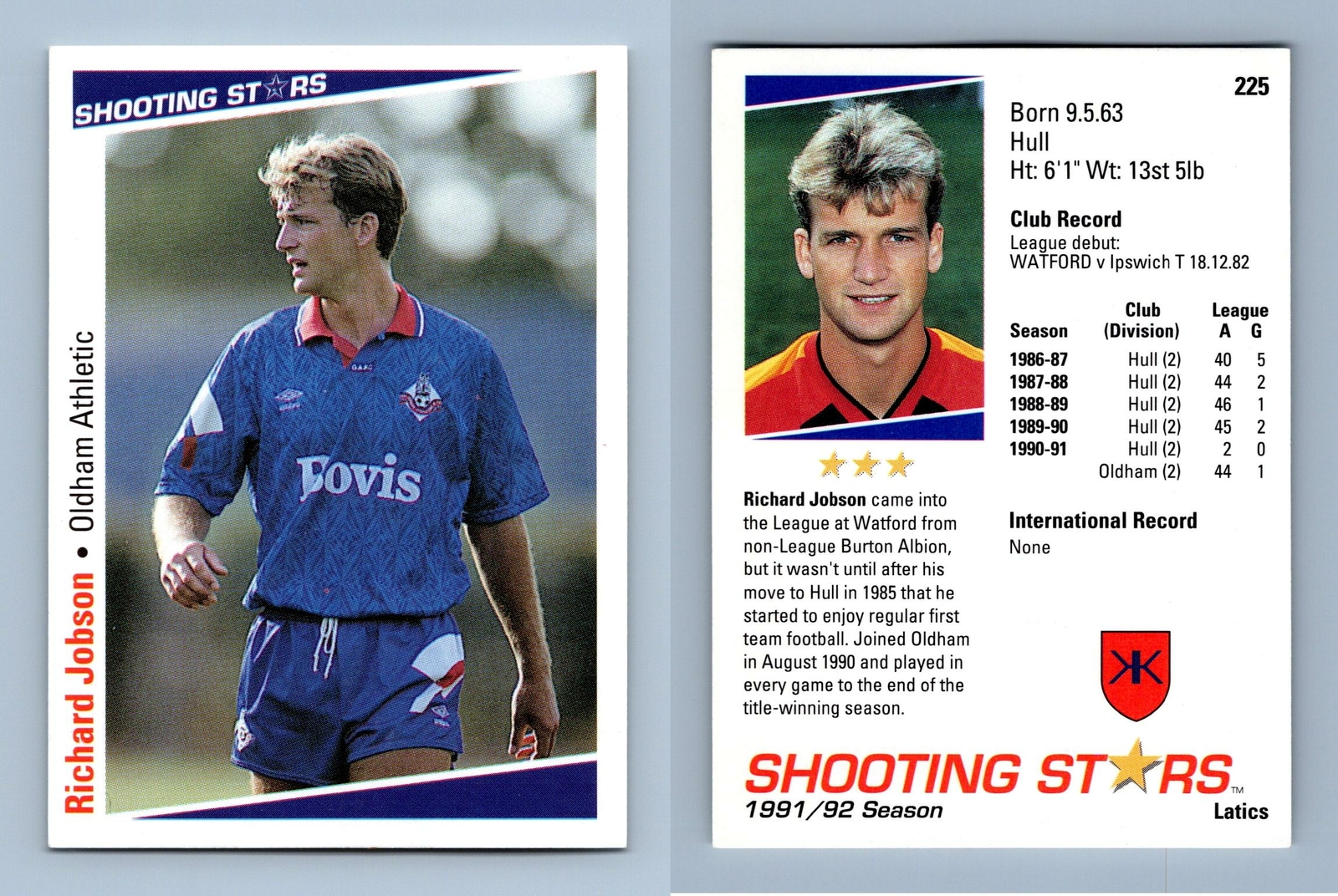 Richard Jobson - Oldham Athletic #225 Shooting Stars 1991-2 Merlin ...