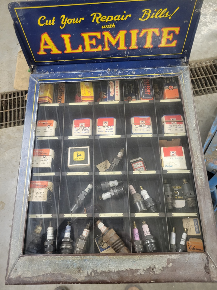 Alemite Grease Zerk Counter Cabinet with NOS Delco Ignition and spark ...