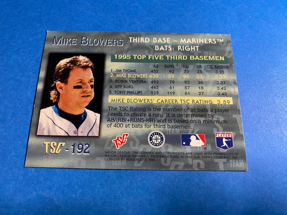 MIKE BLOWERS 1996 TOPPS STADIUM CLUB #192 AUTO SIGNED MARINERS DODGERS ...