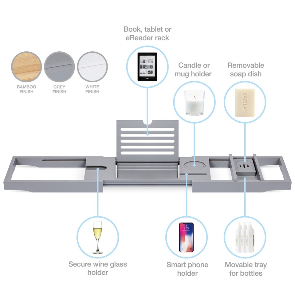 Bath Tray Caddy Bathtub Tray Bath tray across Bath Bathroom Accessories ...