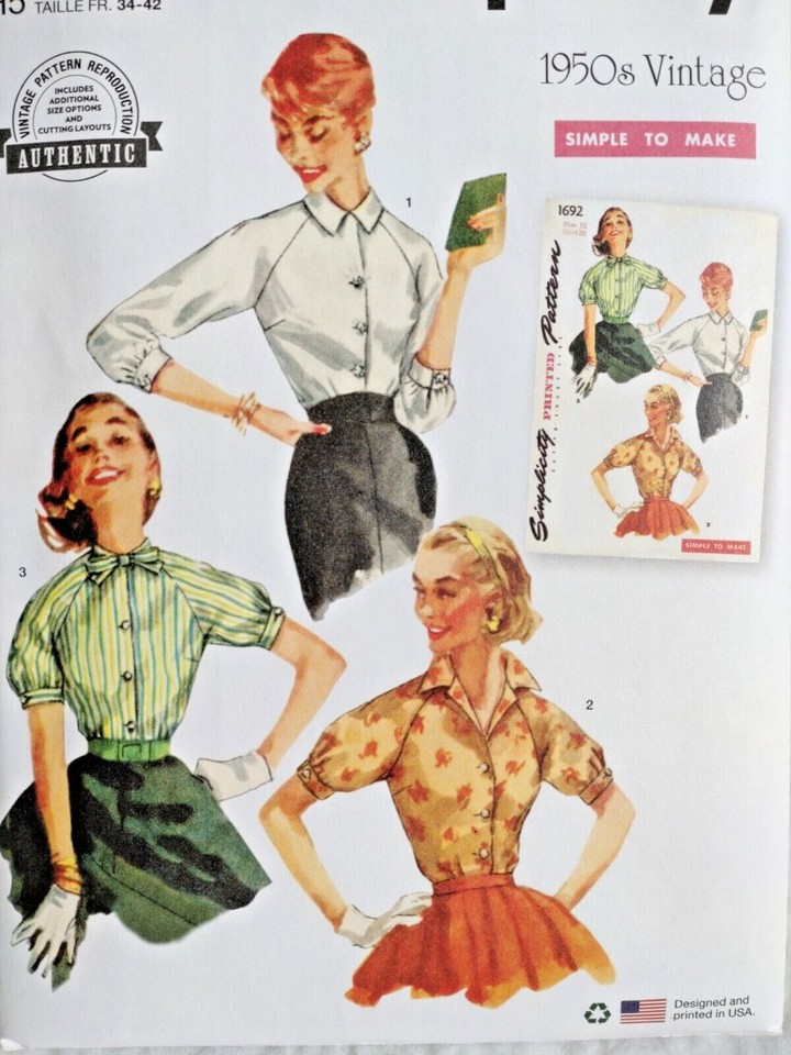 Simplicity 9818 Miss/Women Retro Vintage 1950's Blouse, Shirt Top ...