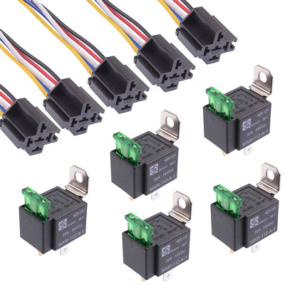 5 x 12V Automotive On/Off Fused Relay 30A 4-Pin with Holder Socket | eBay