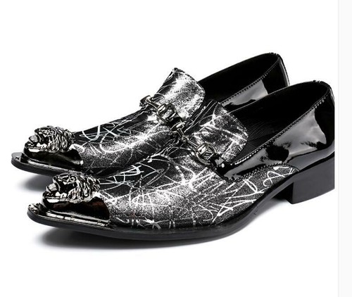 Mens Business Casual Metal Pointed Toe Leather Formal Dress Slip On ...