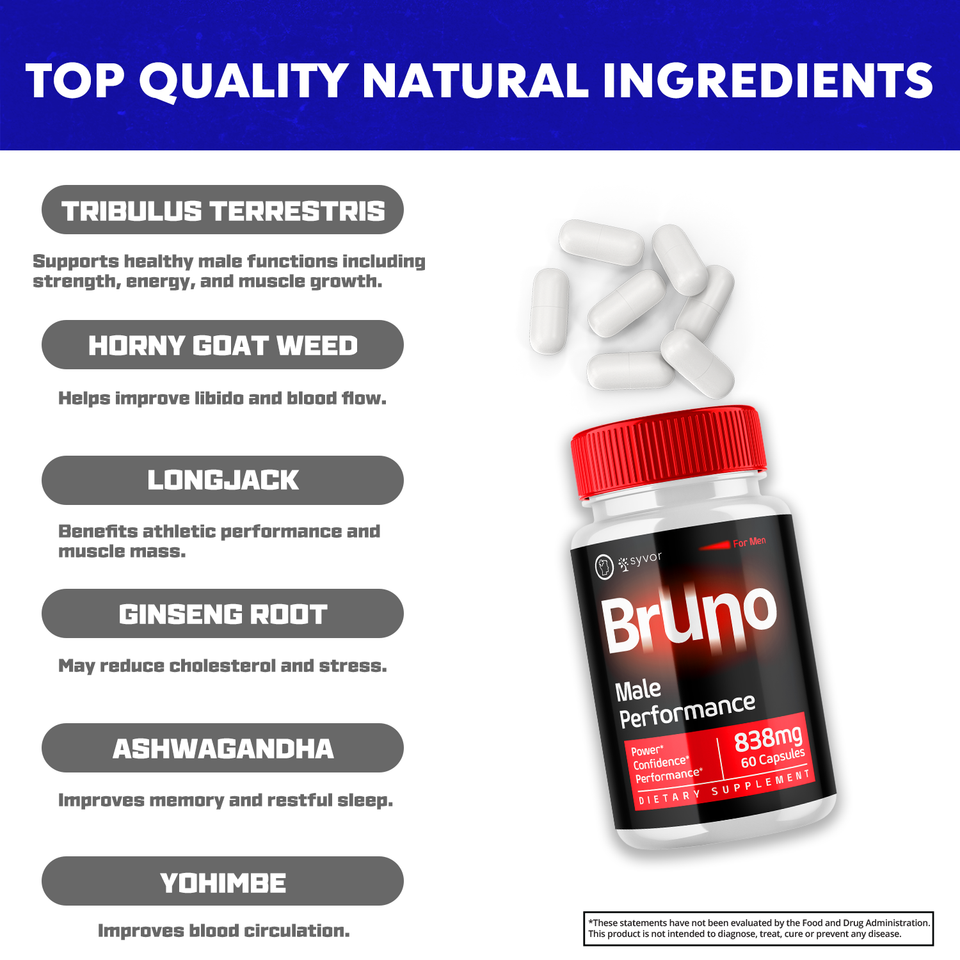 Bruno Pills for Men Advanced Male Support Natural Formula Supplement 60 ...