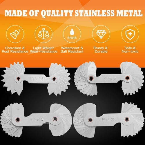 4 Pcs Metric Radius Gauge Stainless Metal External and Internal Arc ...