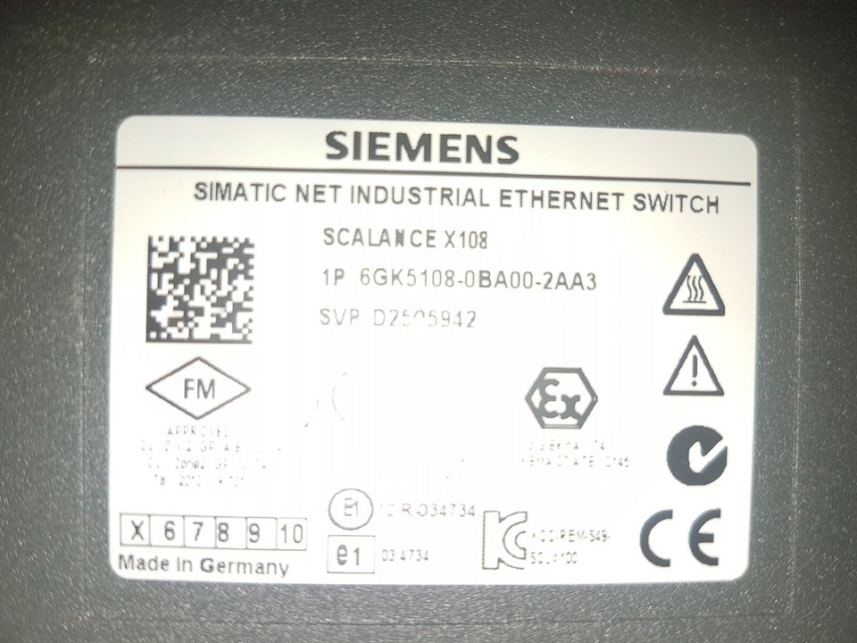 SIEMENS SCALANCE X108 6GK5108-0BA00-2AA3 Simatic Net Ethernet Switch E ...