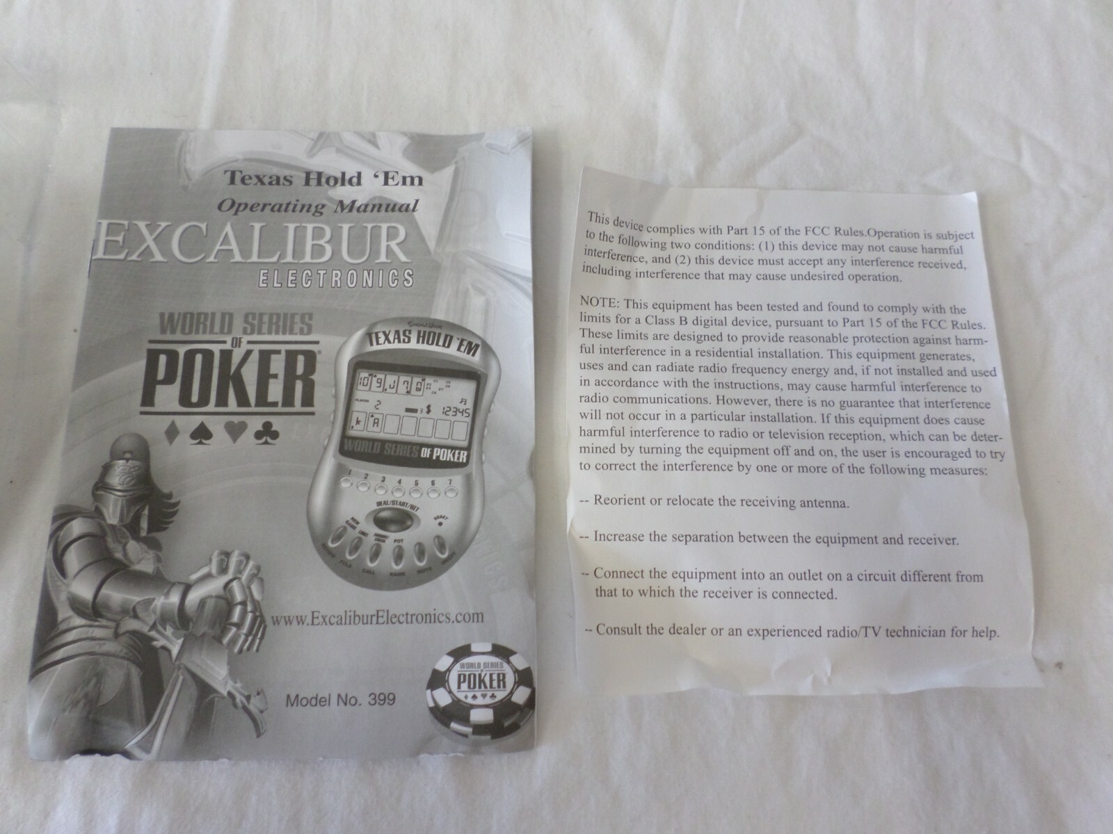 Lot of 2 Excalibur WSOP World Series of Poker Texas Hold 'Em Electronic ...
