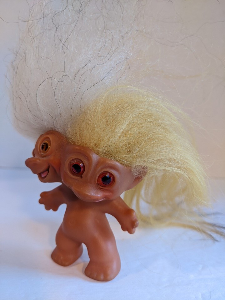 Vintage 1965 Uneeda Two-headed Troll Yellow & White Mohair All Original ...