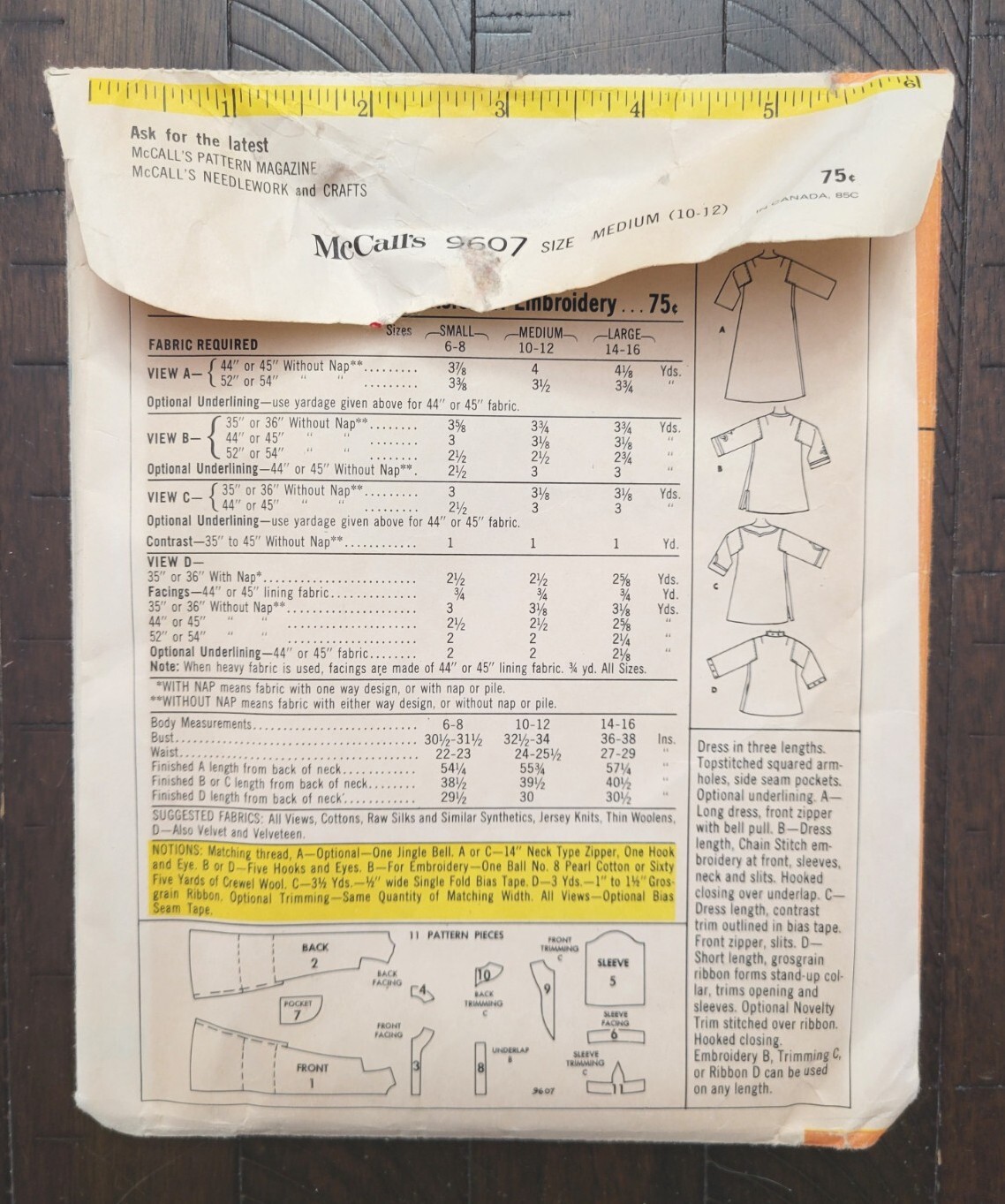 Vintage McCall's Rajah Dress in 3 Lengths Pattern #9607 Size MED CUT ...