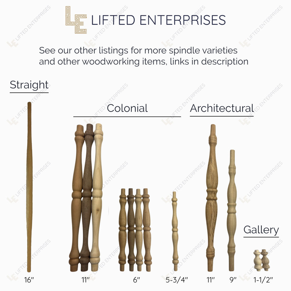 Wooden Spindles 11", 1/2" Tenon, 6 piece, Cherry Oak Birch Hardwood ...