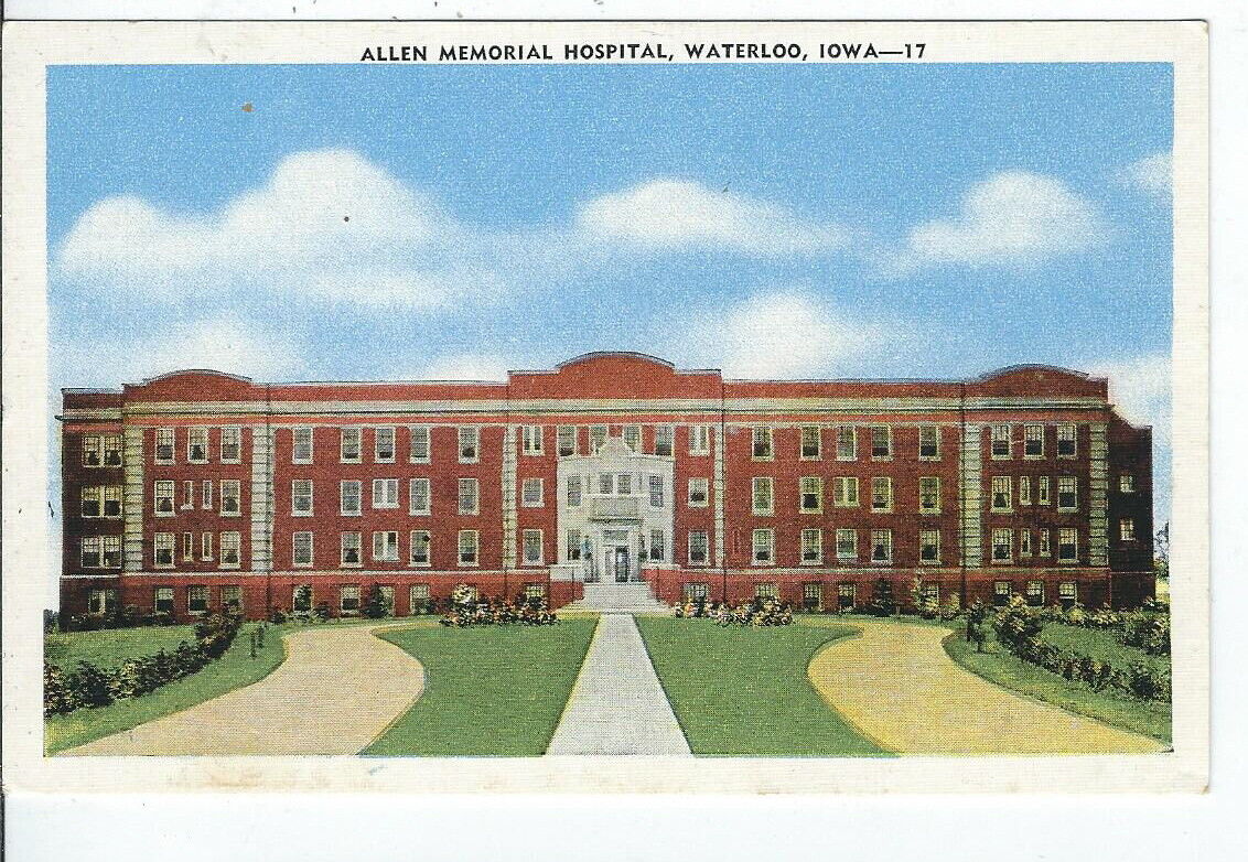 CK-002 IA, Waterloo, Allen Memorial Hospital, Linen Postcard Kropp Co ...