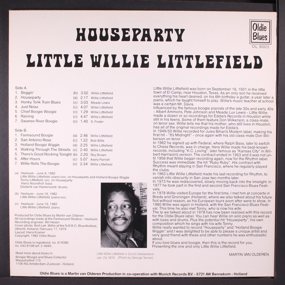 LITTLE WILLIE LITTLEFIELD: houseparty OLDIE BLUES 12" LP 33 RPM ...