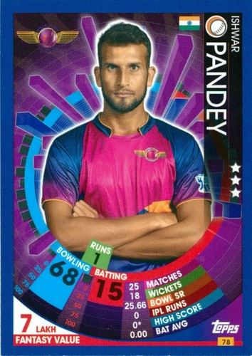 2017 2018 RISING PUNE SUPERGIANT IPL Cricket Card ISHWAR PANDEY Attax ...