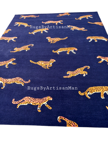 Cheetah Navy Animal Design Authentic High Quality Handmade Hand Tufted ...