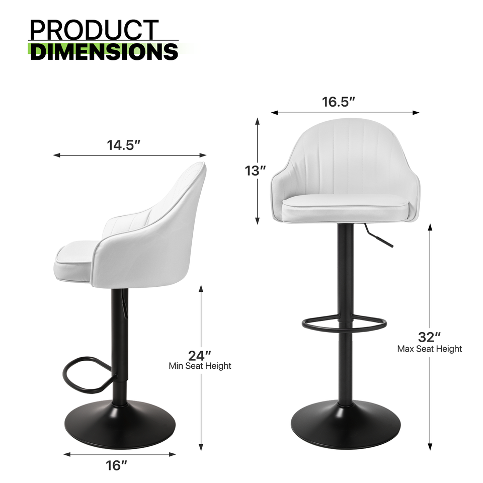 Set of 2 Adjustable Bar Stool Modern Counter Height Dining Chair PU ...