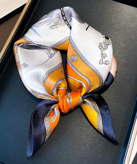 100% Silk 20" small square Scarf Women neckerchief Wrap yellow navy ...