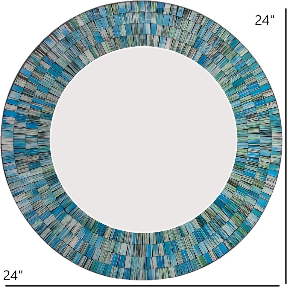 Zorigs - Handcrafted Turquoise Mosaic Mirror, 24" Round Wall Mirror | eBay