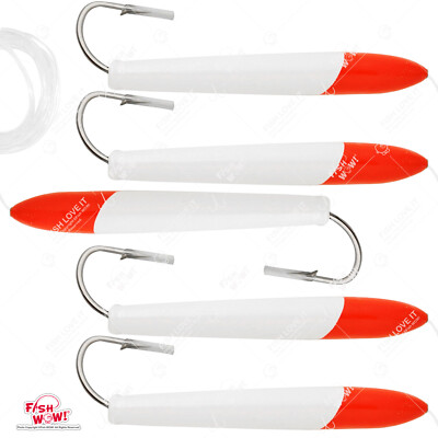 5pcs 6" Fishing Cedar Plugs Rig Tuna Mahi Trolling Wood Lure Red White ...