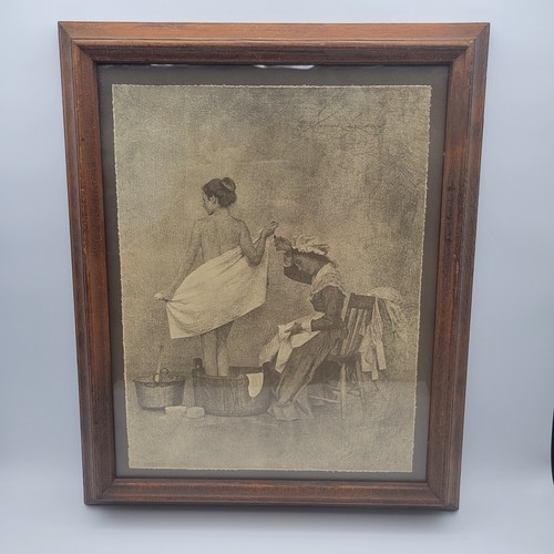 Americana Woman Bathing R. HENDRICKSON Sepia Print Oak Frame Vintage | eBay