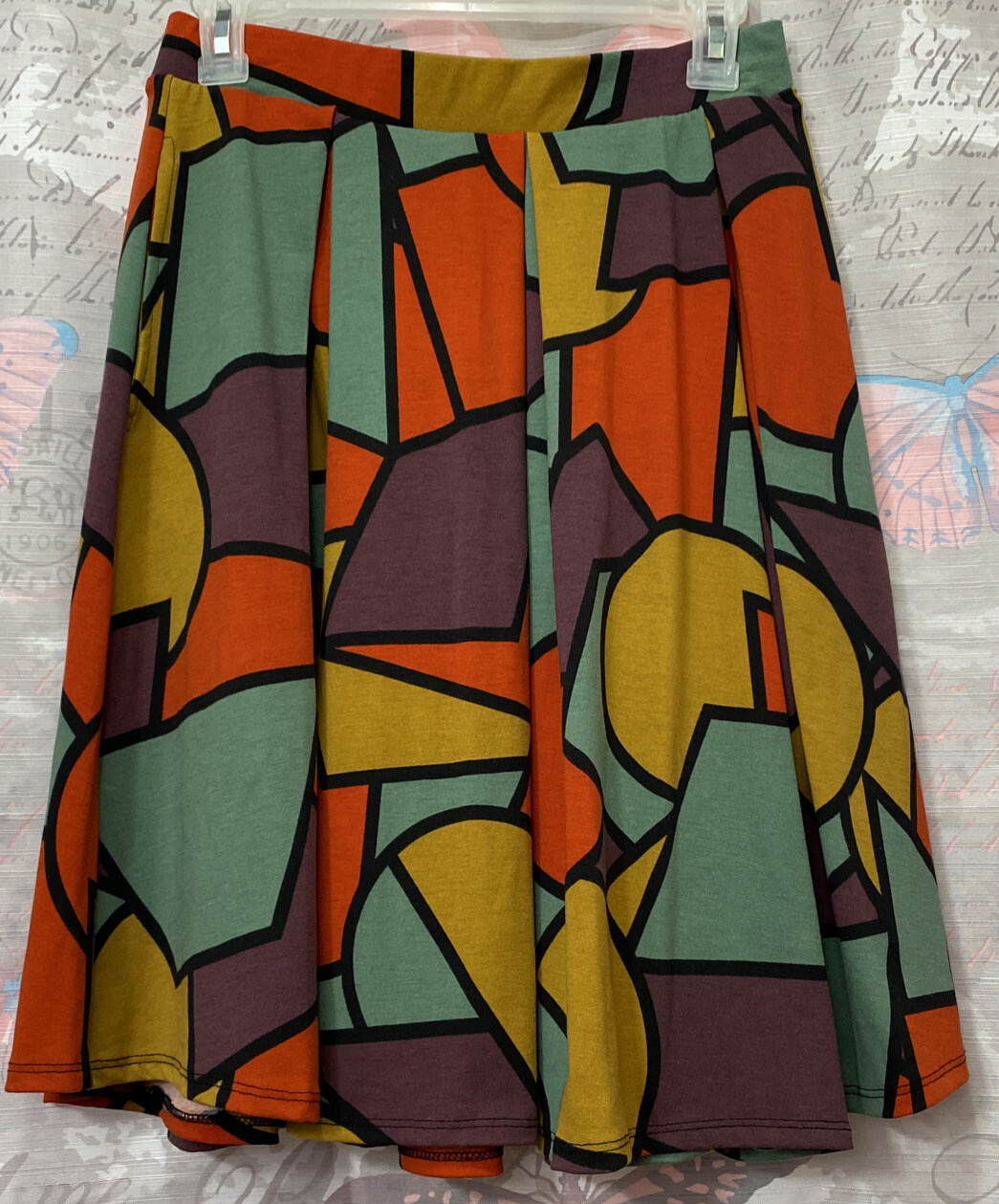 Lularoe Multicolor Geometric Elastic Waist Pockets Knee Length Flare ...
