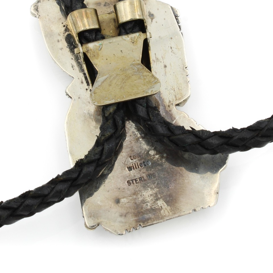 Tom Willeto Navajo Sterling Turquoise Native American Leather Bolo Tie ...