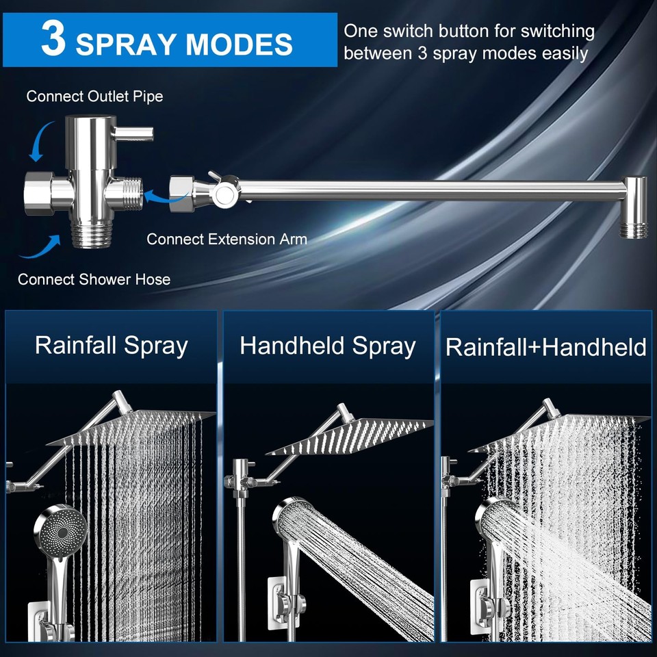 Shower Head, Rain Shower Head with Handheld Spray Combo, 10 Inch ...