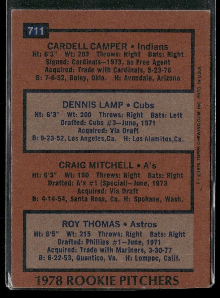 1978 Topps #711 Cardell Camper Dennis Lamp Craig Mitchell Roy Thomas | eBay