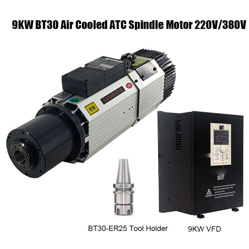 220V/380V 9KW Air Cooled ATC Spindle Motor CNC Kit+ 9KW VFD Inverter+ ...