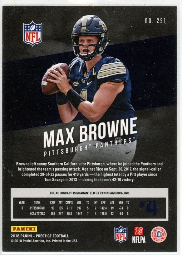 2018 Panini Prestige Football Max Browne Rookie Signatures RC Auto #251 ...