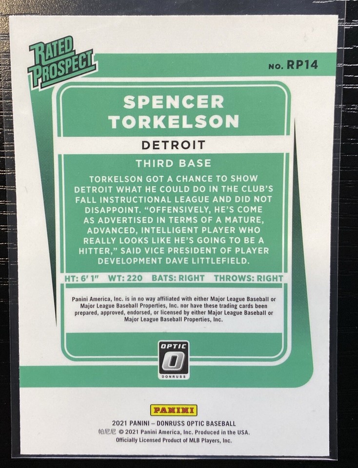 2021 Panini Donruss Optic Spencer Torkelson Rated Prospect Card #RP14 ...