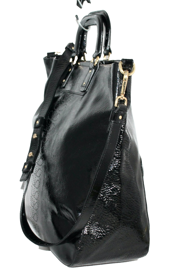 ORLA KIELY Large Convertible Tote Shoulder Bag Black Crinkle Patent ...