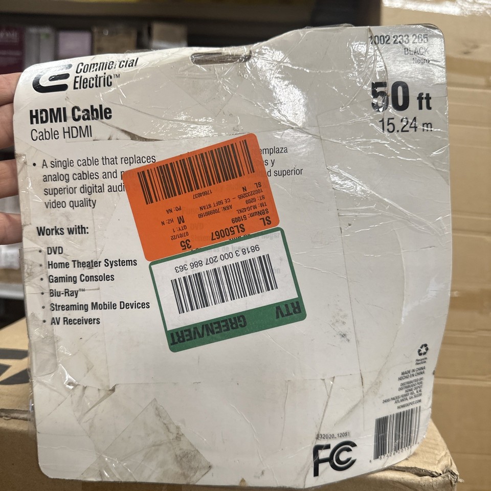 Commercial Electric 50ft HDMI Cable 10.2Gbps 4K 1080p 3D High Speed ...