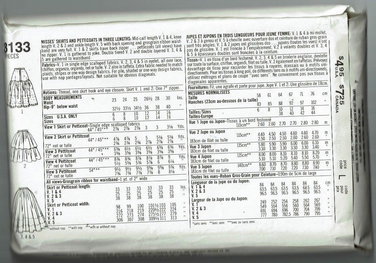 Simplicity #8133 VTG Skirts and Petticoats in 3 lengths Pattern Sz 6-12 ...