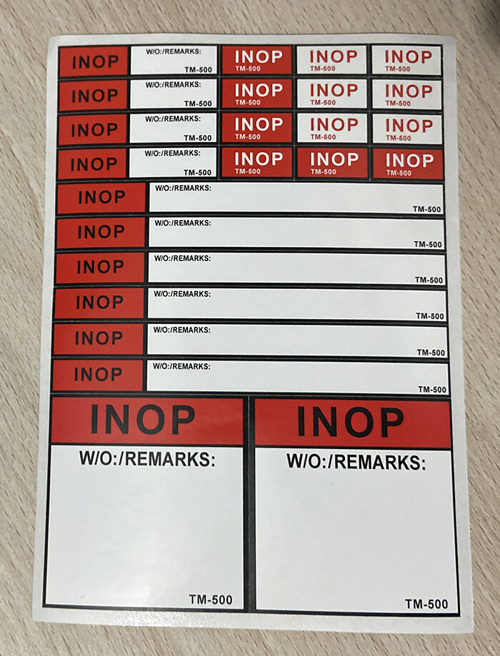 Sticker Sheet AIRBUS INOP inoperative unserviceable tag for pilots ...
