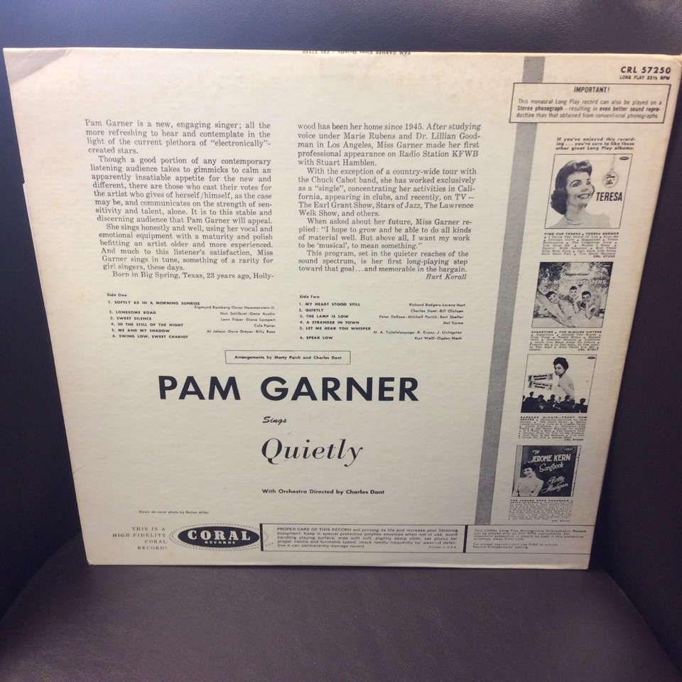Pam Garner ...Sings Quietly LP Coral EX Top Hit: Speak Low | eBay