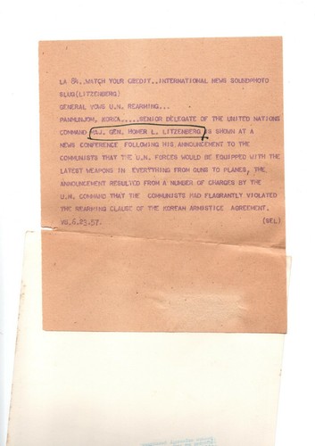 GEN. HOMER L LITZENBERG AT A NEWS CONFERENCE KOREA 1957 VTG ORIG Press ...