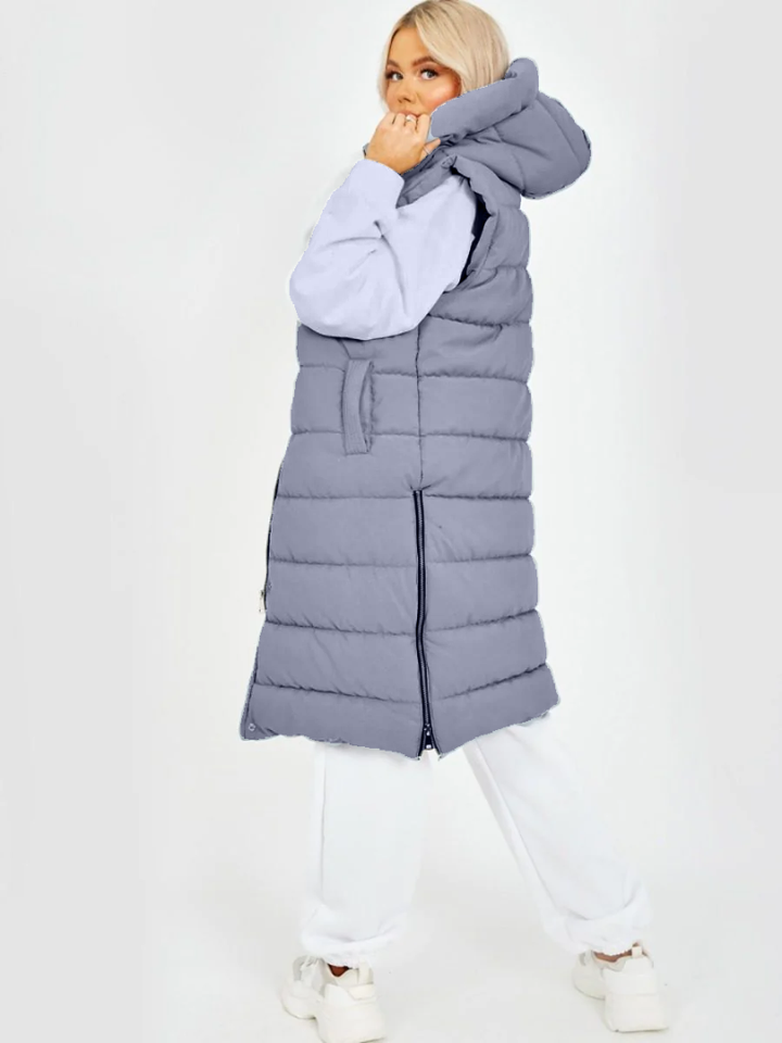 Ladies Women's Hooded Puffer Gilet Jacket Long A-Line Padded Coat Body ...
