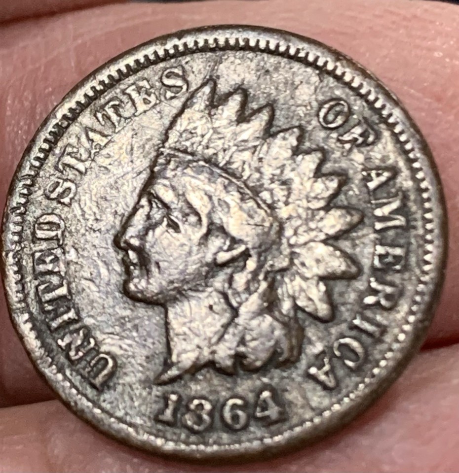 1864L Indian Cent VF details coin, highly visible details, surface ...