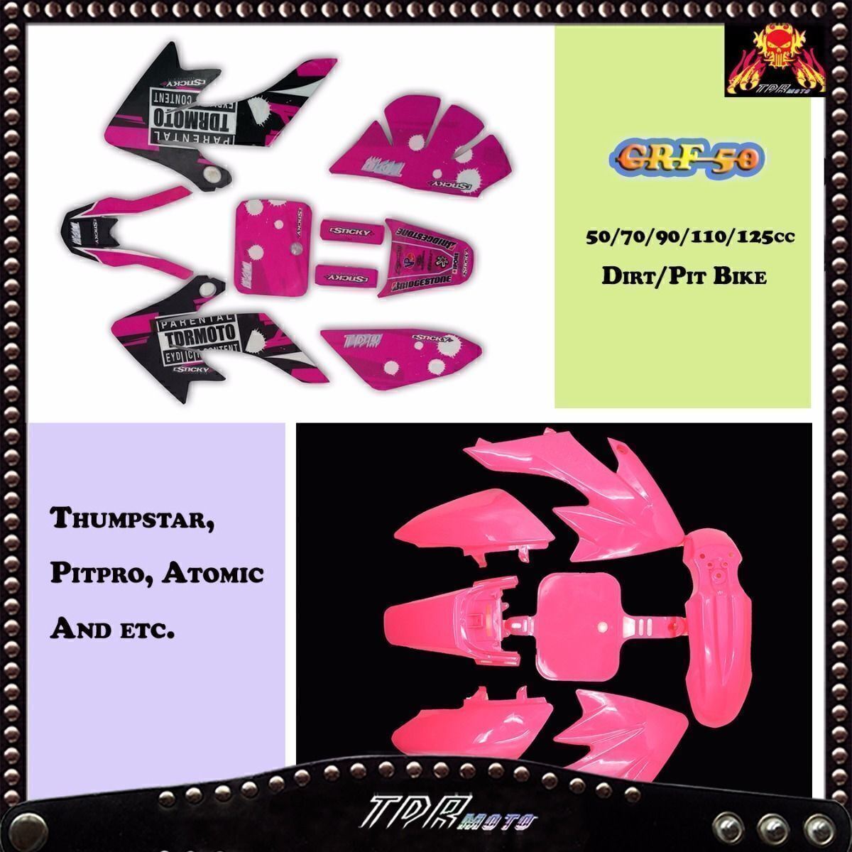 PINK PLASTICS FAIRING & TDR STICKER FOR CRF50 XR50 STYLED PIT DIRT BIKE ...