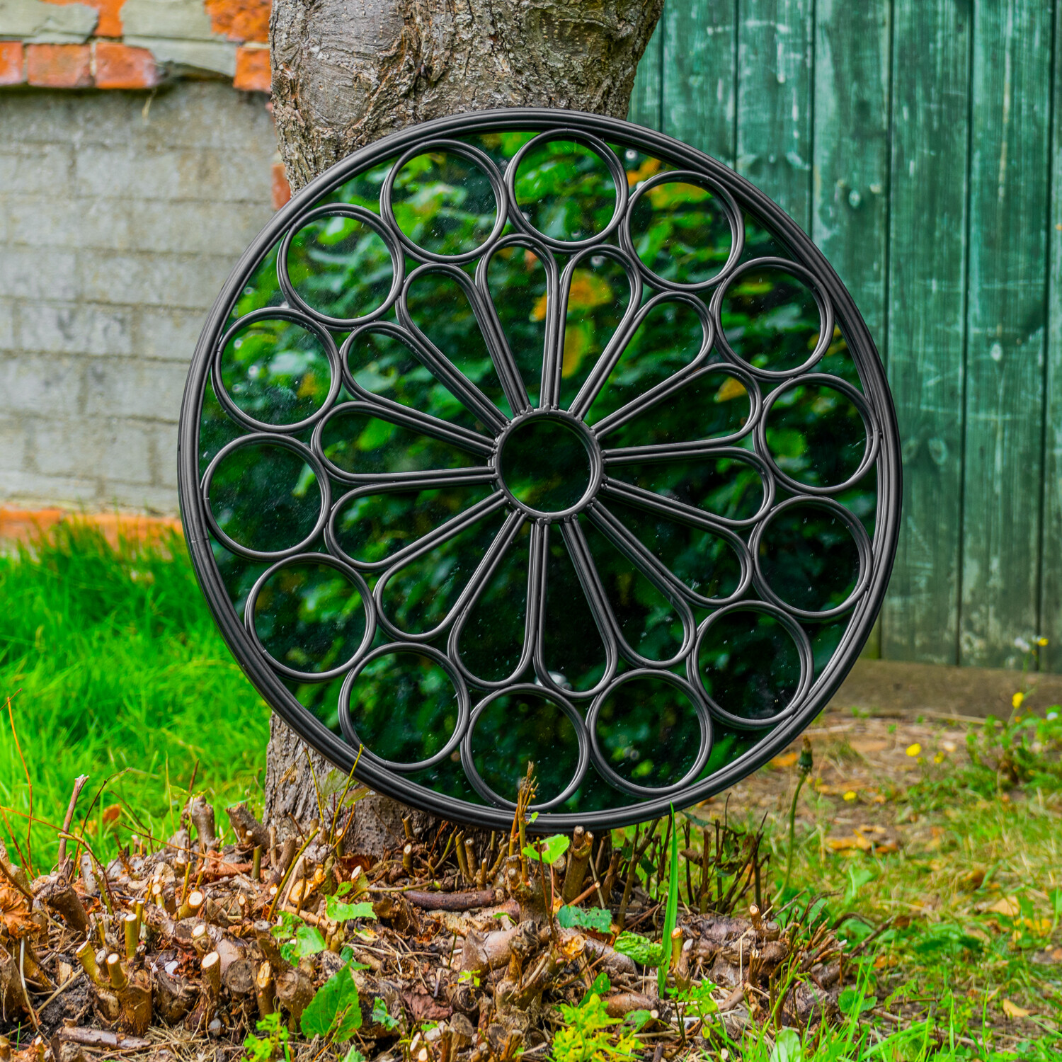 Woodside Ryton Decorative Round Outdoor Garden Mirror, Dia: 60cm | eBay