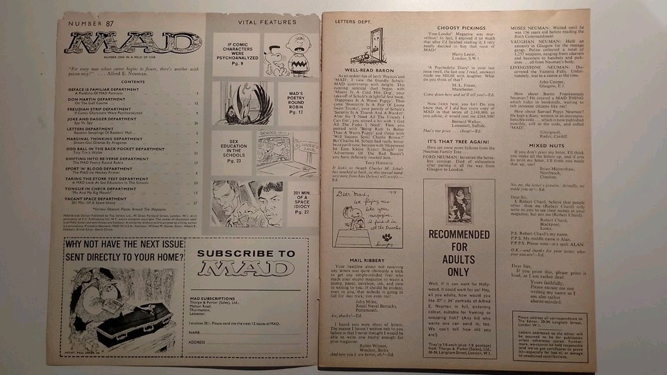 MAD Magazine #87 (UK EDITION) May 1969 *** 2001 A SPACE ODYSSEY SPOOF ...