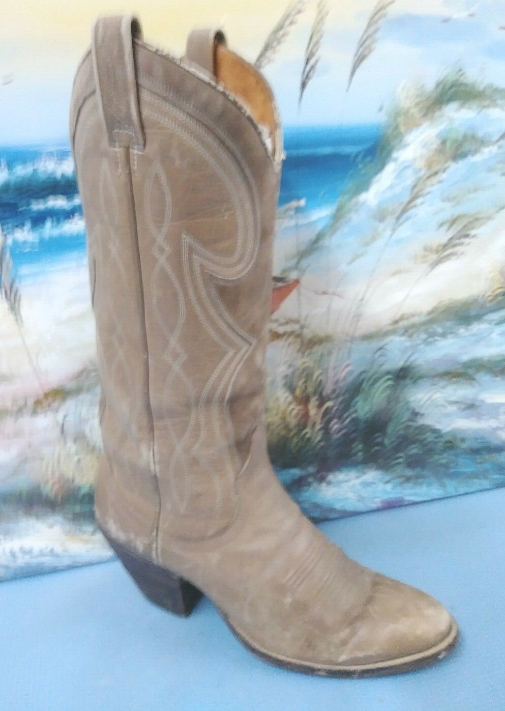 WOMENS DAN POST HEEL RAND COWBOY LEATHER BROWN BOOTS … - Gem