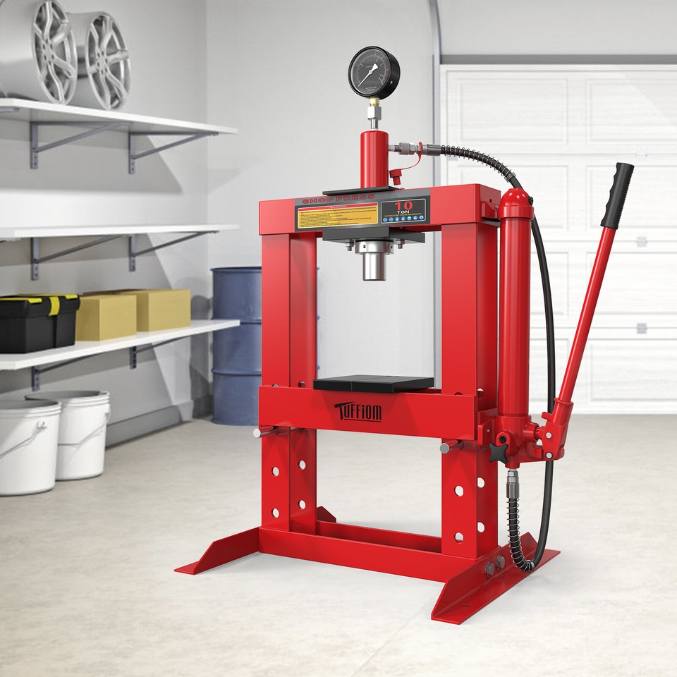 10 Ton Hydraulic Shop Press with Gauge & Press Plates H-Frame Benchtop ...