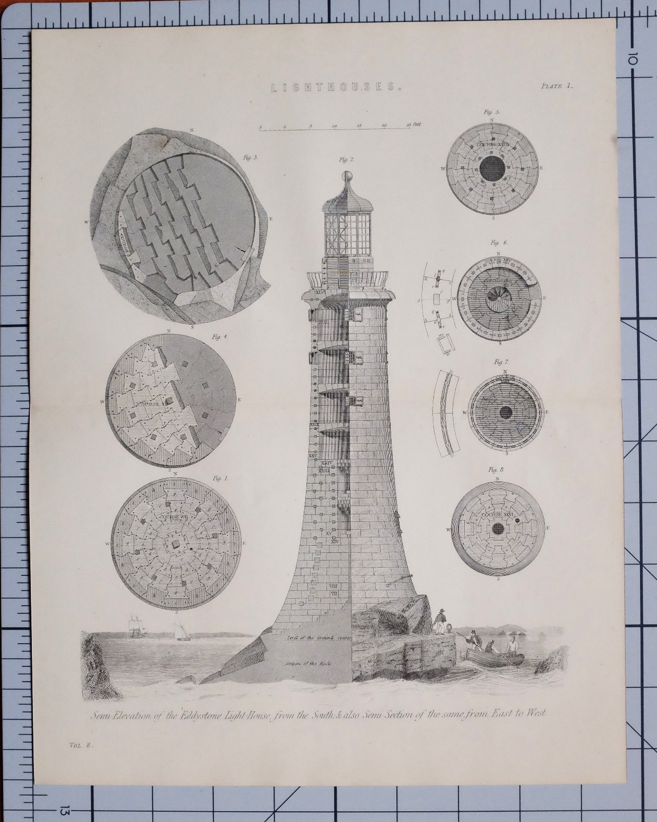 1868 PRINT LIGHTHOUSES ELEVATION EDDYSTONE LIGHT-HOUSE SECTIONAL | eBay