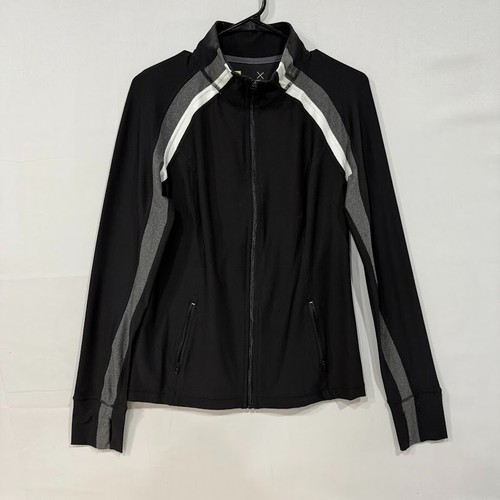 Xersion Full Zip Jacket Womens M Black Gray Athletic Stretch Activewear ...