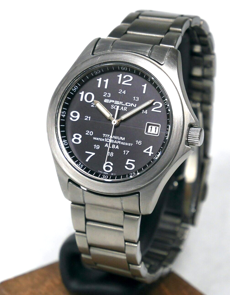 SEIKO ALBA EPSILON Field Watch V145 2002 Black Titanium Solar Power ...
