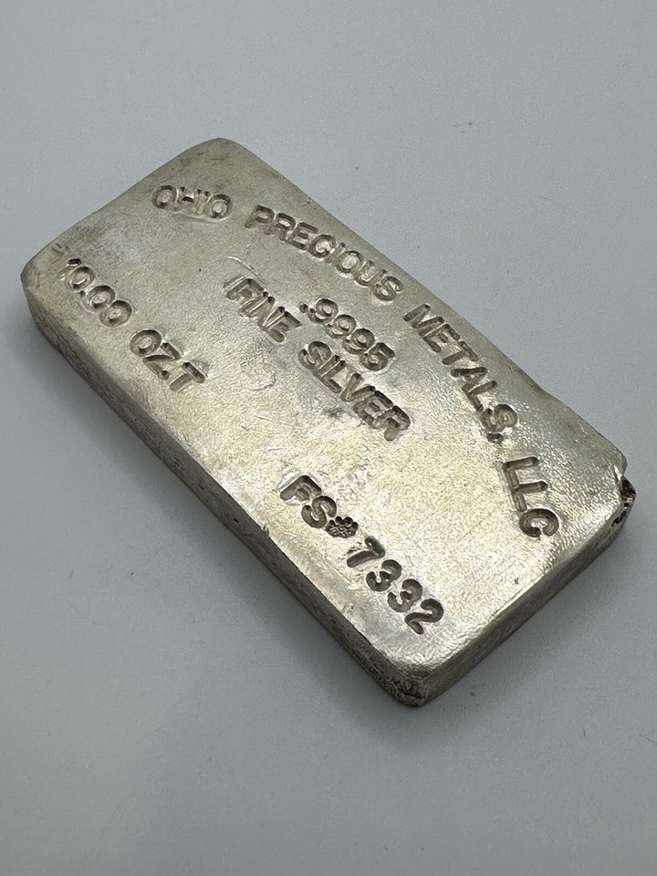 Vintage OPM Ohio Precious Metals 10 oz. Silver Bar .999 Fine Silver PRE ...