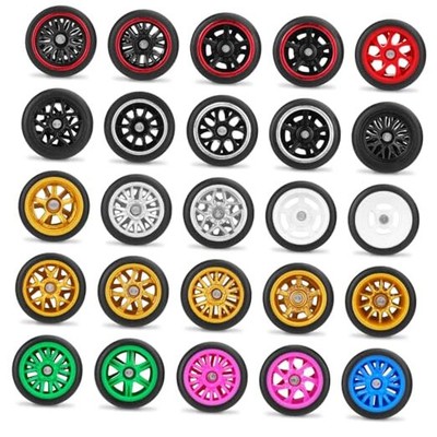 25 Set 1/64 Wheels and Tires Kit, 1:64 Scale Wheels Rims Rubber Tires ...